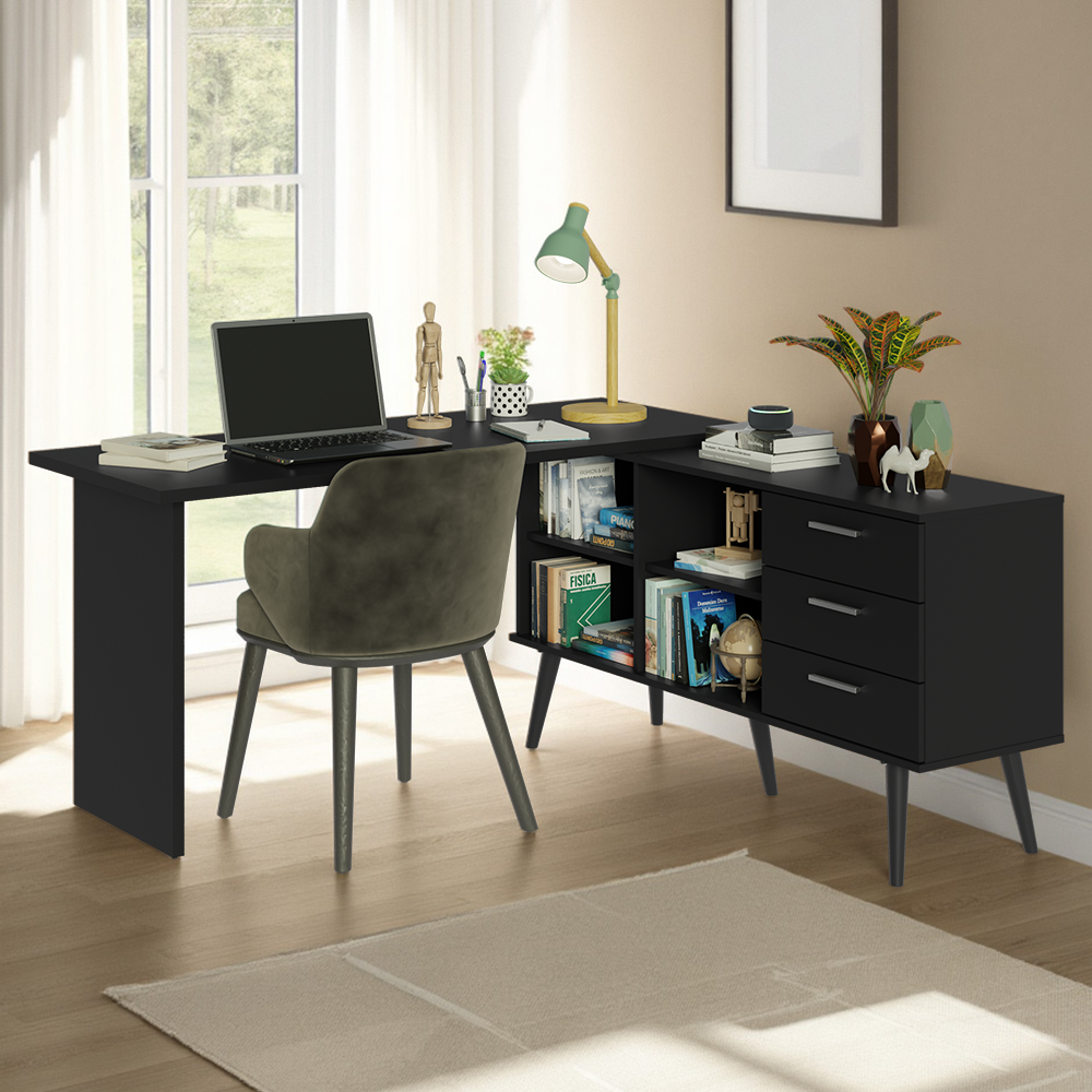 Escritorio Esquinero para Computadora Gamer 3 Cajones Negro Lisboa 08 ...