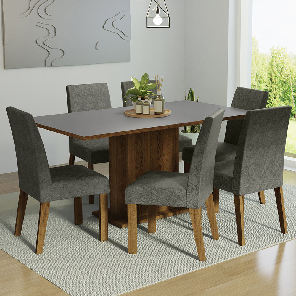 Juego de Comedor con Mesa con Encimera y 6 Sillas Marrón/Gris/Silver R ...