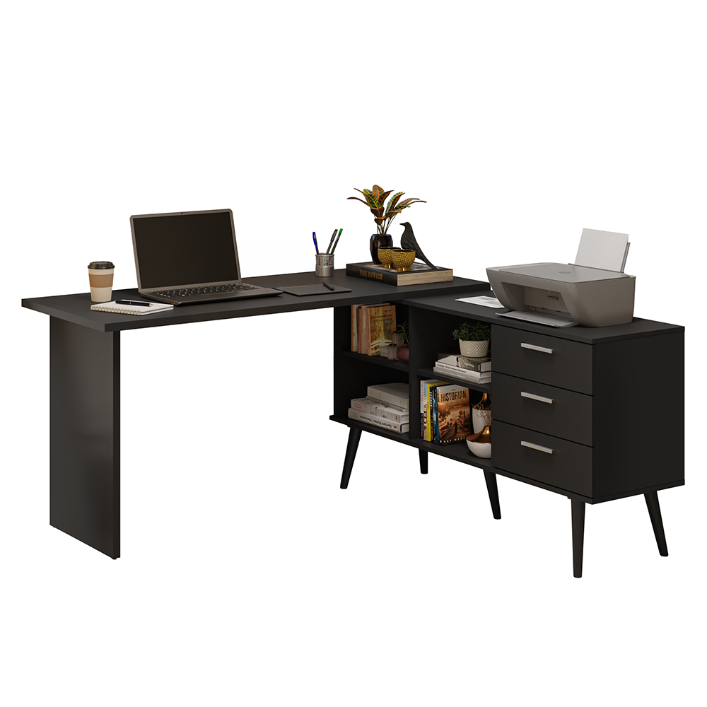 Escritorio Esquinero para Computadora Gamer 3 Cajones Negro Lisboa 07 ...