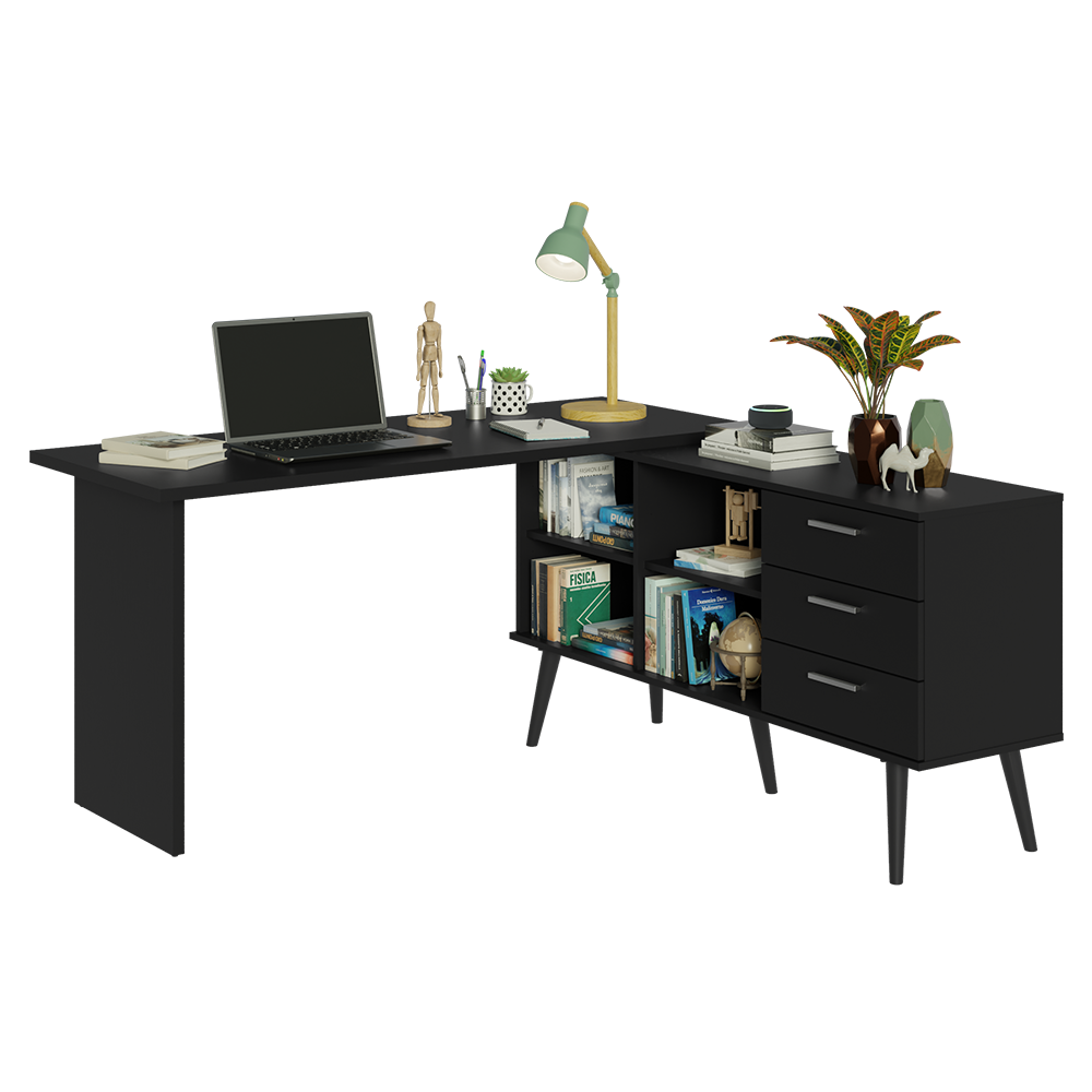 Escritorio Esquinero para Computadora Gamer 3 Cajones Negro Lisboa 08 ...