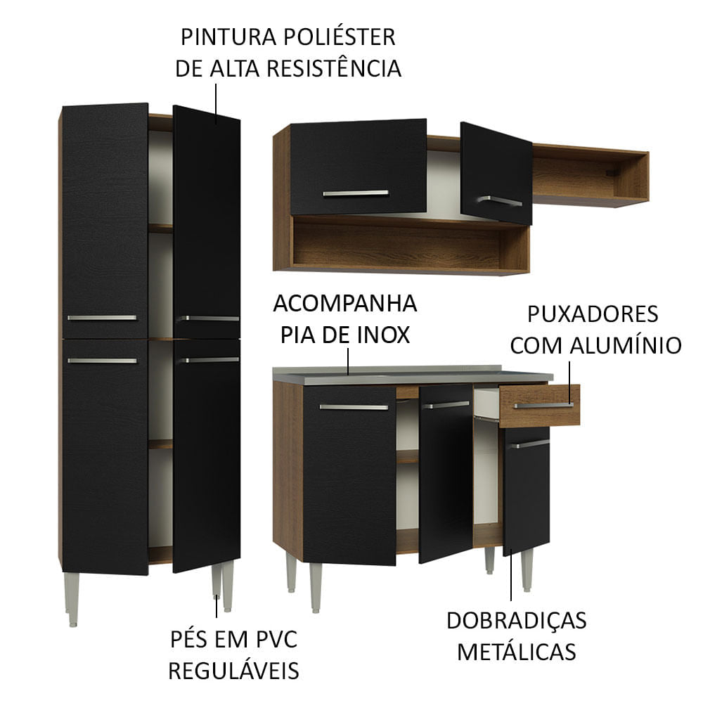 Cocina Integral 229cm con Fregadero Marrón/Negro Emilly 12 – Madesa Muebles Mexico